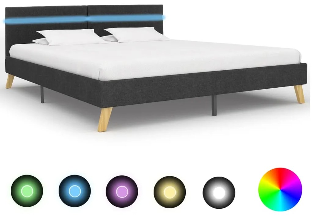 284845 vidaXL Rám postele s LED světlem tmavě šedý textil 180 x 200 cm