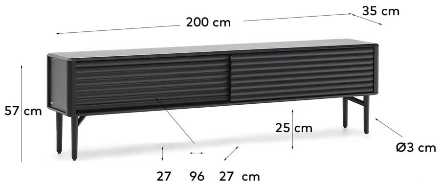 Černý TV stolek v dekoru dubu 200x57x35 cm Lenon – Kave Home