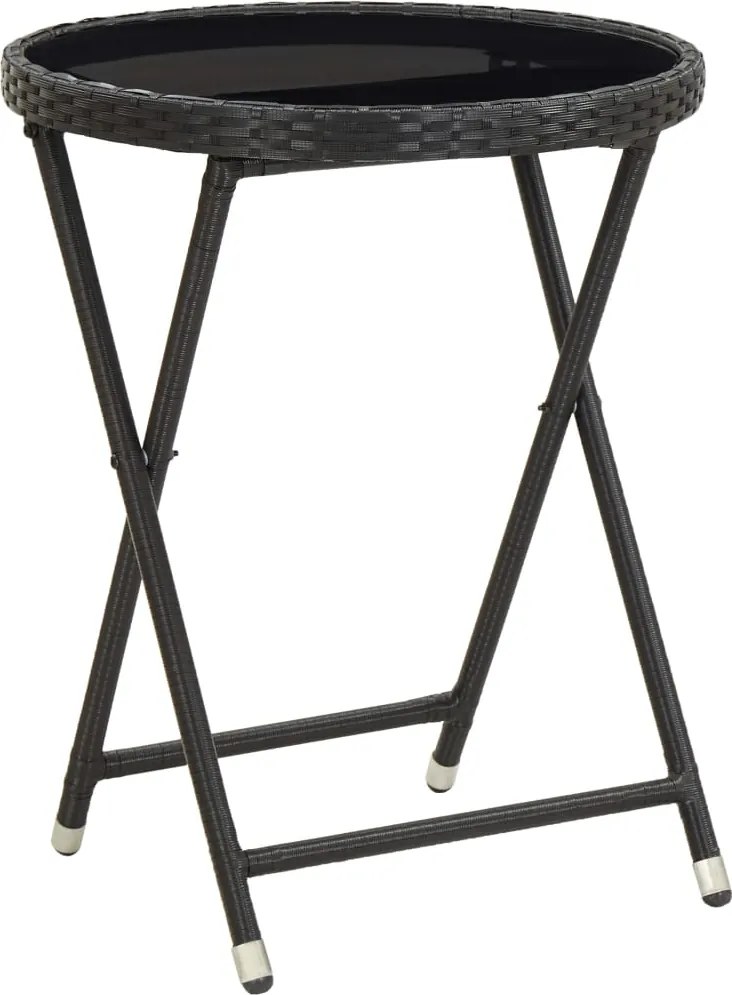 3dílný bistro set s poduškami černý polyratan a sklo 3278753