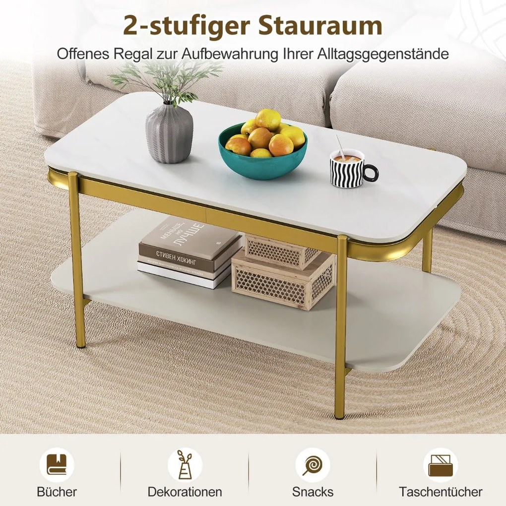 Costway Obdélníkový konferenční stolek Moderní pohovka Accent Table White