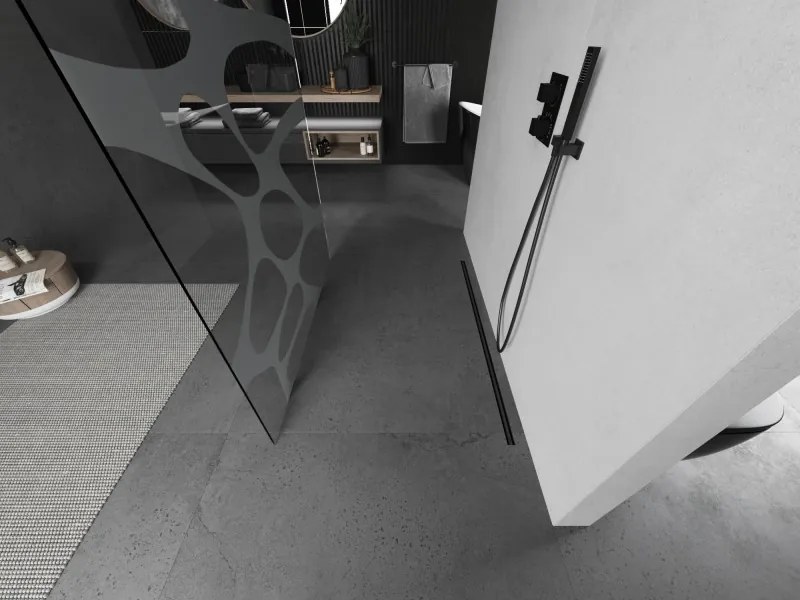 Mexen Kioto, sprchová zástěna Walk-In 110 x 200 cm, 8mm čiré sklo bílý vzor, grafitový profil, 800-110-002-66-97