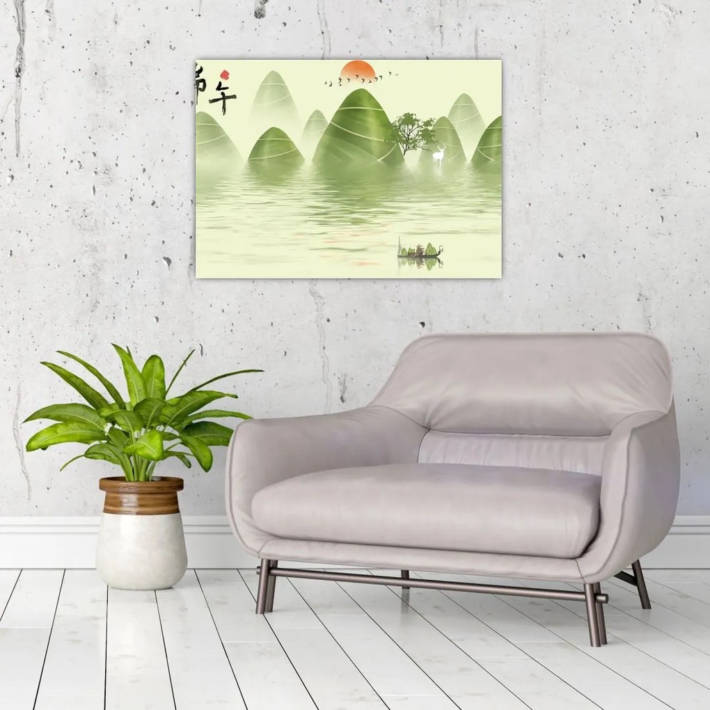 Skleněný obraz - Údolí zelených hor (70x50 cm)