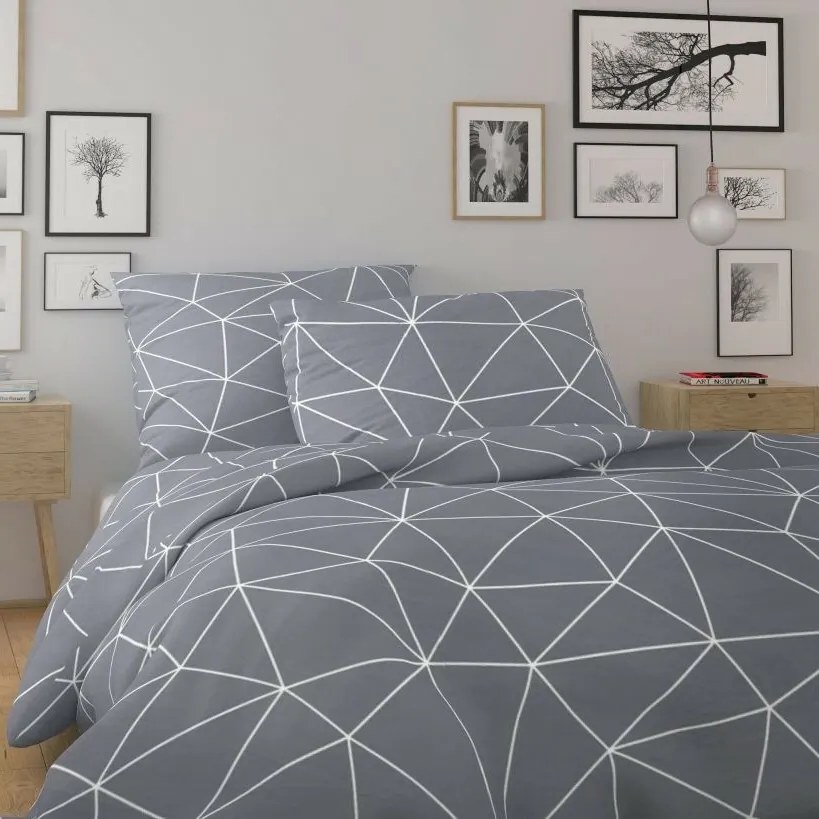 Kvalitex Bavlněné povlečení Nordic Grid šedá, 140 x 220 cm, 70 x 90 cm