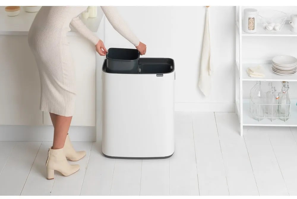 Bílý dotykový ocelový odpadkový koš na tříděný odpad 2x30 l Bo Touch Bin – Brabantia
