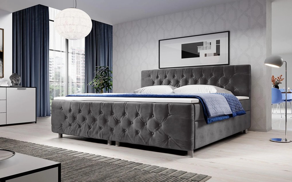 K&M postele Boxspring postel VALENCIE LUX bez úložného prostoru Velikost postele: 180 × 200 cm, Výběr matrace: Taštičková zónová matrace - měkká (70–…