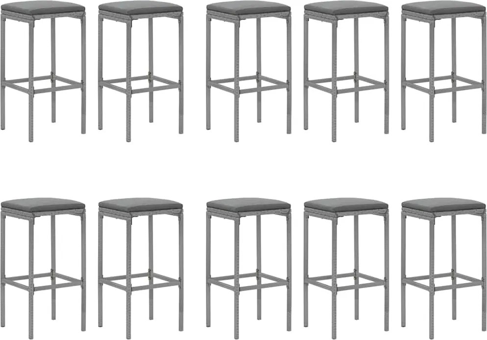 11dílný zahradní barový set s poduškami šedý polyratan 3187640