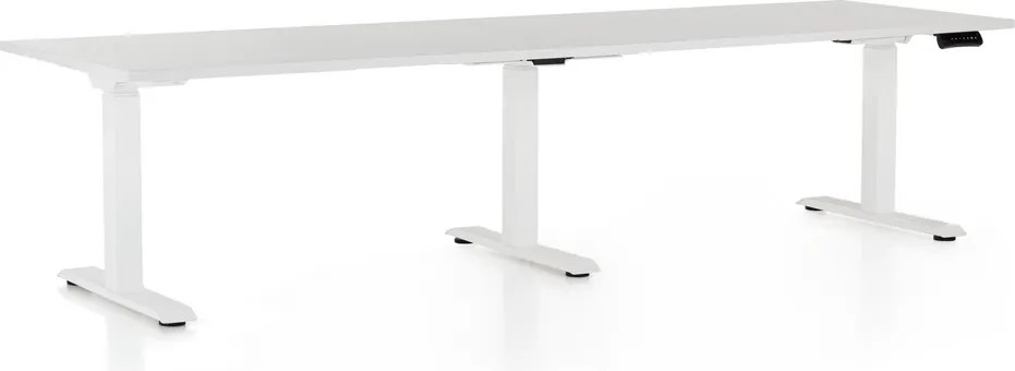 Výškově nastavitelný stůl OfficeTech Long, 260 x 80 cm, bílá podnož, bílá