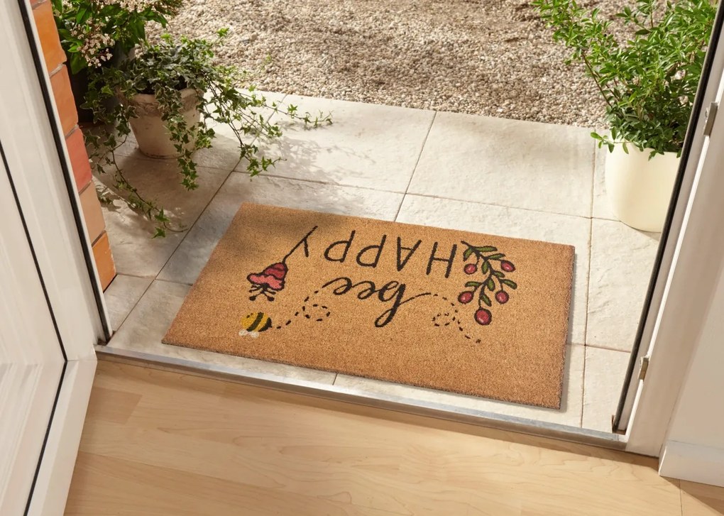 Hanse Home, Rohožka Bee happy 105572 - na ven i na doma, 45x75, hnědá, chodba / předsíň