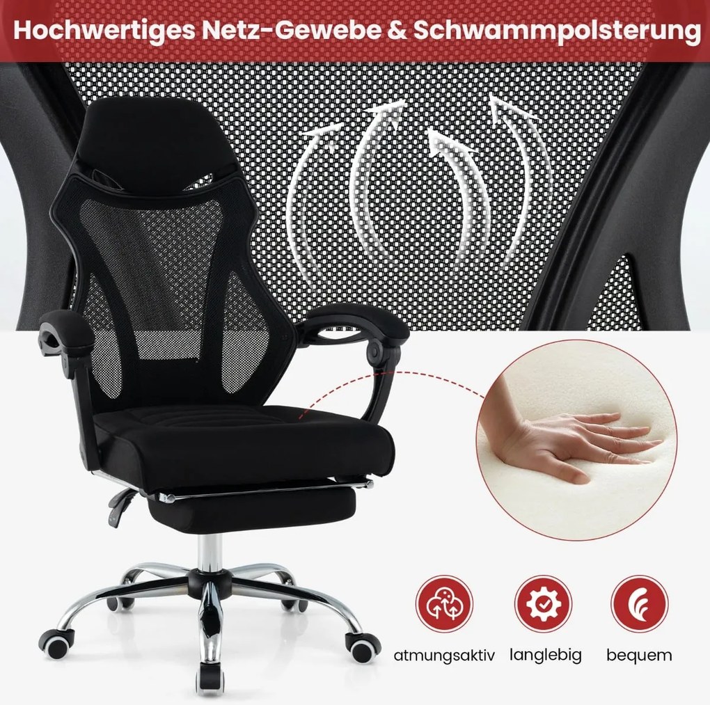 Costway Ergonomická kancelářská židle ze síťoviny s opěrkou nohou a výškově