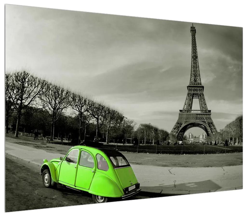 Obraz Eiffelovy věže a zeleného auta (100x70 cm)