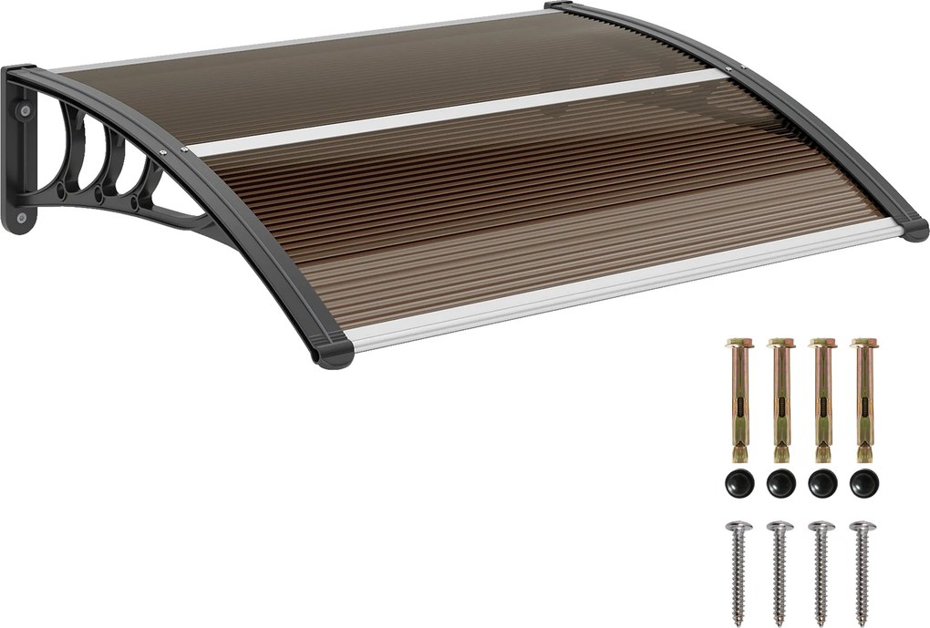 Outsunny Střecha nad Dveřmi 75 x 100 cm Pultvordach Zastřešení Polykarbonát Hnědá | Aosom