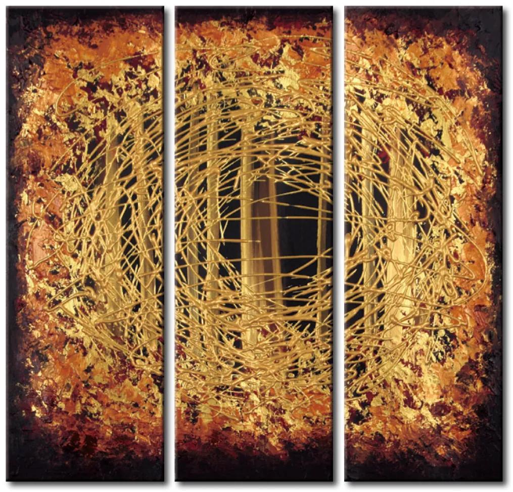 Obraz Hlubiny fantazie (3-dílný) - zlatá abstrakce s efektem dechu