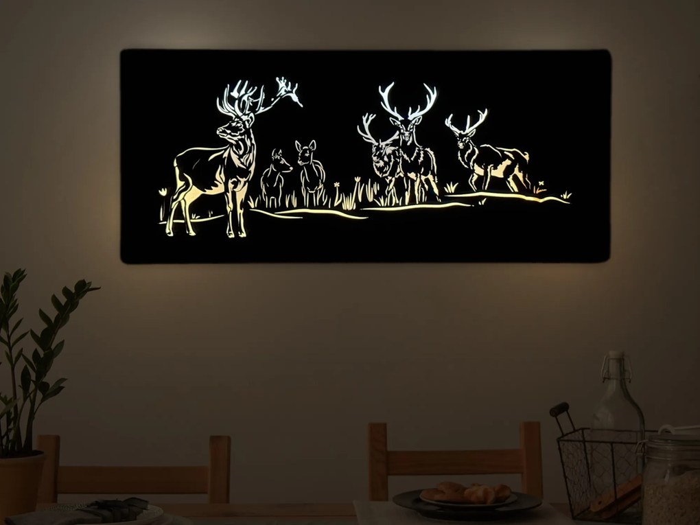 Li-Go "Jeleni" světelný obraz 230V 90x42cm provedení povrchu: dub světlý