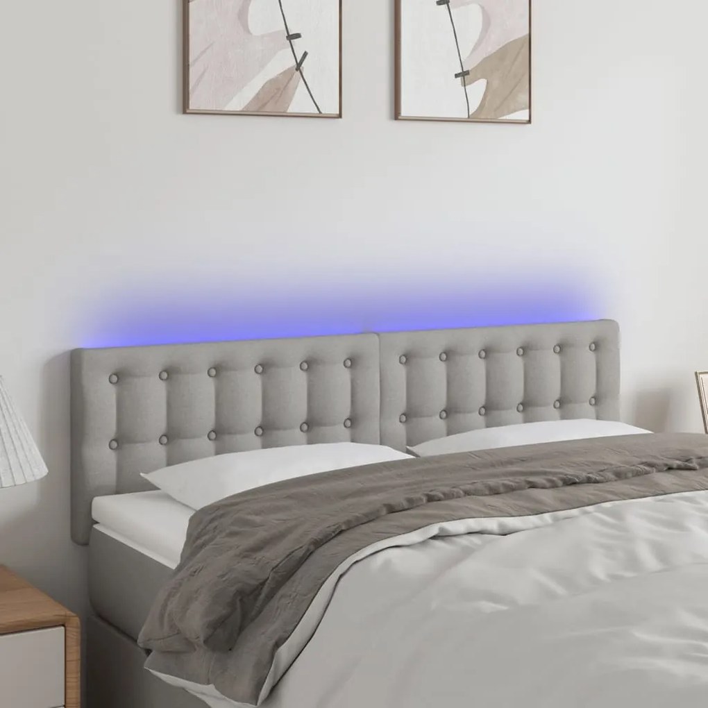 Čelo postele s LED světle šedé 144 x 5 x 78/88 cm textil 3122044