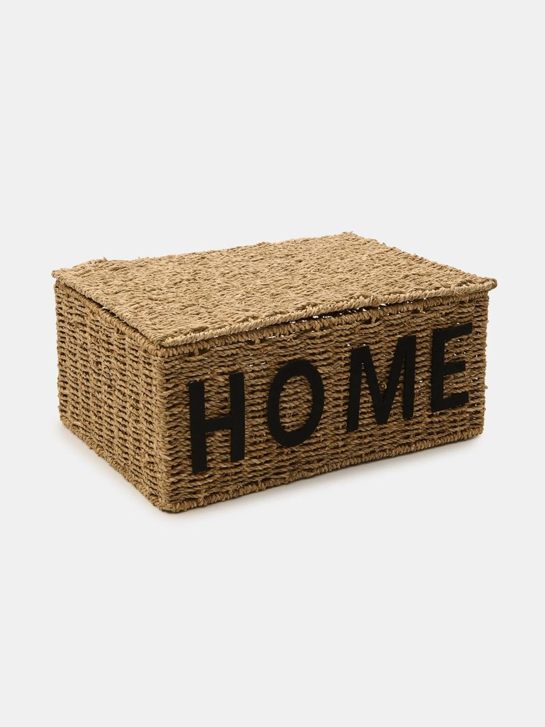 Sinsay - Pletený úložný koš s nápisem Home - béžová