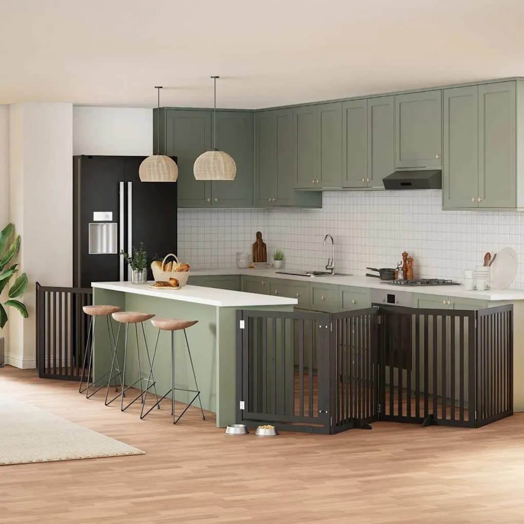 Zábrana pro psy s dvířky skládací 6 panelů černá 480 cm topol 3155685