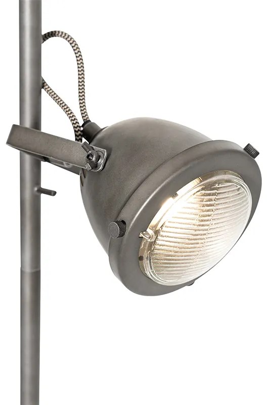 Průmyslová stojací lampa ocel s dřevem 2-světlo - Emado