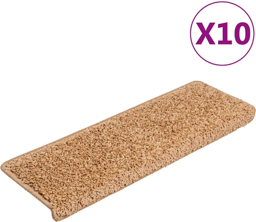 Schodové rohože 10 ks 65 x 21 x 4 cm béžové s obdélníkovým okrajem 149819