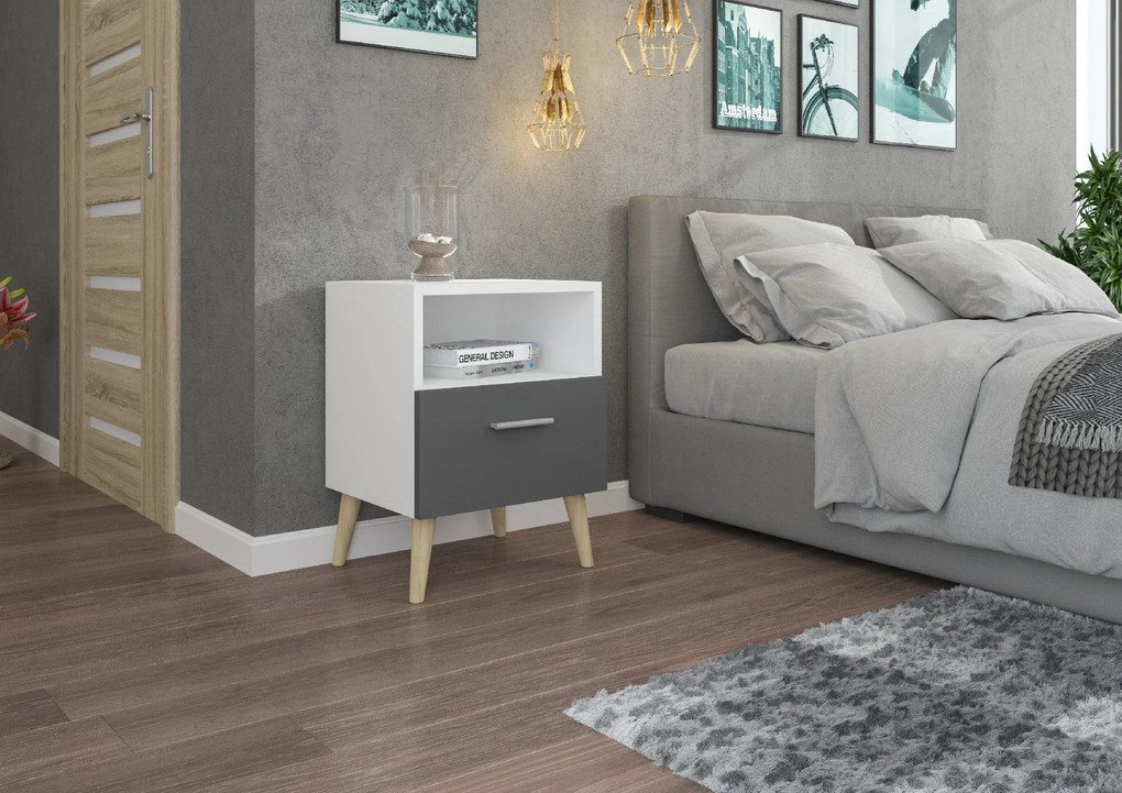 ADRK Furniture Noční stolek se zásuvkou LOGAN NS-Log-W+GR-L013