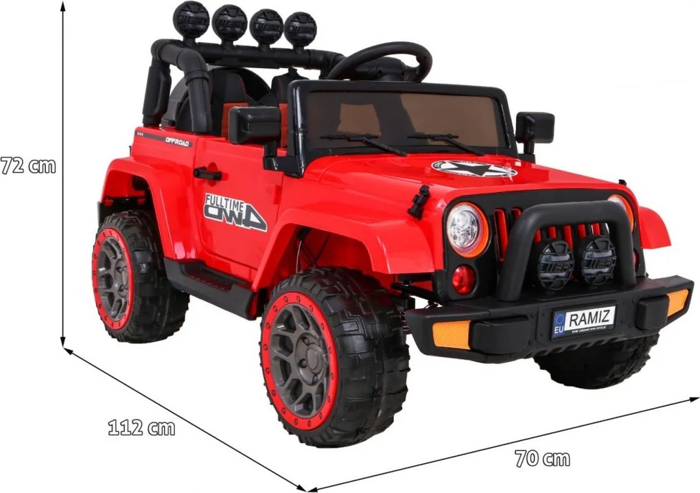 Ramiz Dětské terénní auto Full Time 4WD červené na dálkové ovládání + pohon 4x4 + LED audio + úložný prostor