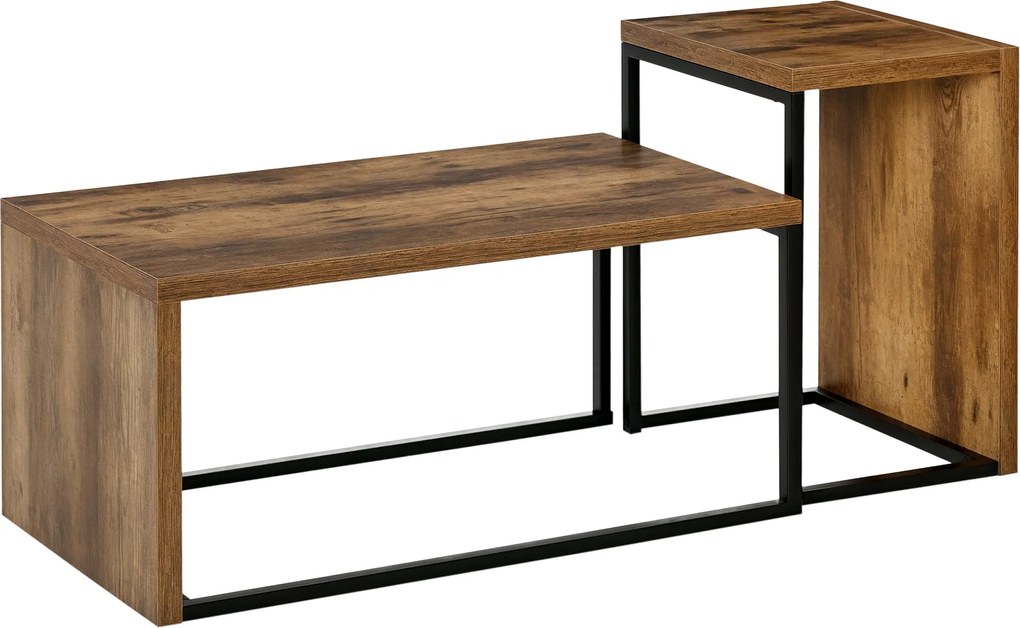 HOMCOM Set 2 Kávových Stolků s Kovovými Nohy v Průmyslovém Stylu pro Obývací Pokoj a Jídelnu 90x48x42 cm a 59x42x36 cm | Aosom
