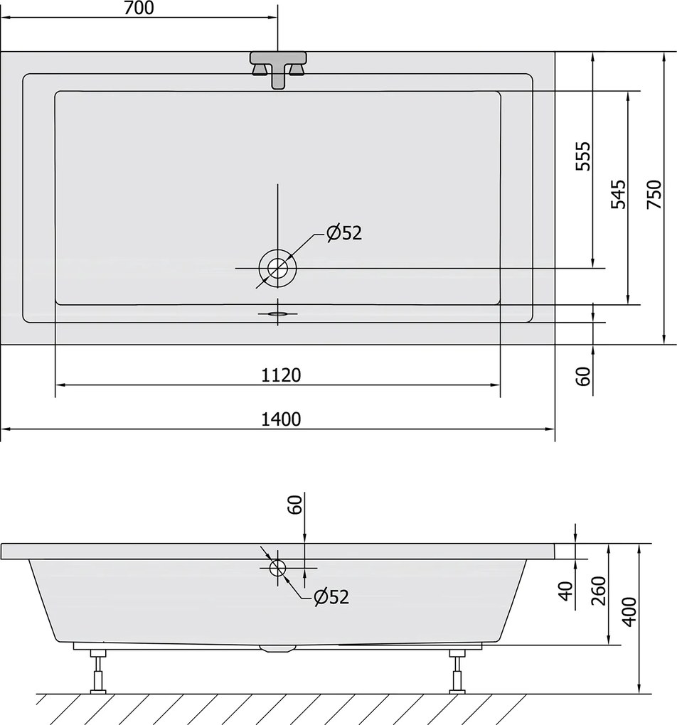 Polysan, DEEP hluboká sprchová vanička obdélník 140x75x26cm, bílá, 72947