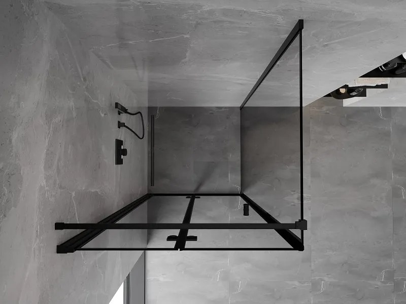 Mexen Mist-F T, 1-křídlý ​​skládací sprchový kout levý 80 x 80 cm, čiré sklo-černý rám, 8A6T-080-080-70-70-L