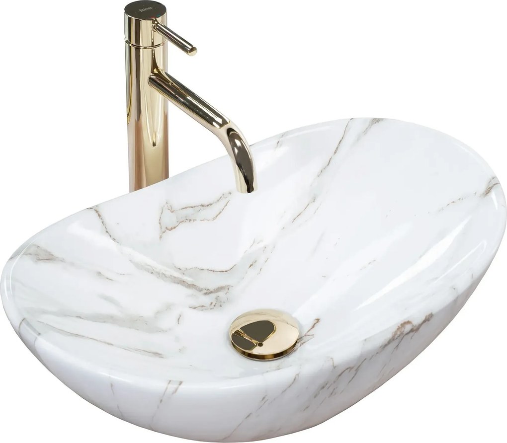 Rea Royal Mini, umyvadlo na desku 480x305x145 mm, imitace kamene Aiax Shiny, REA-U5063