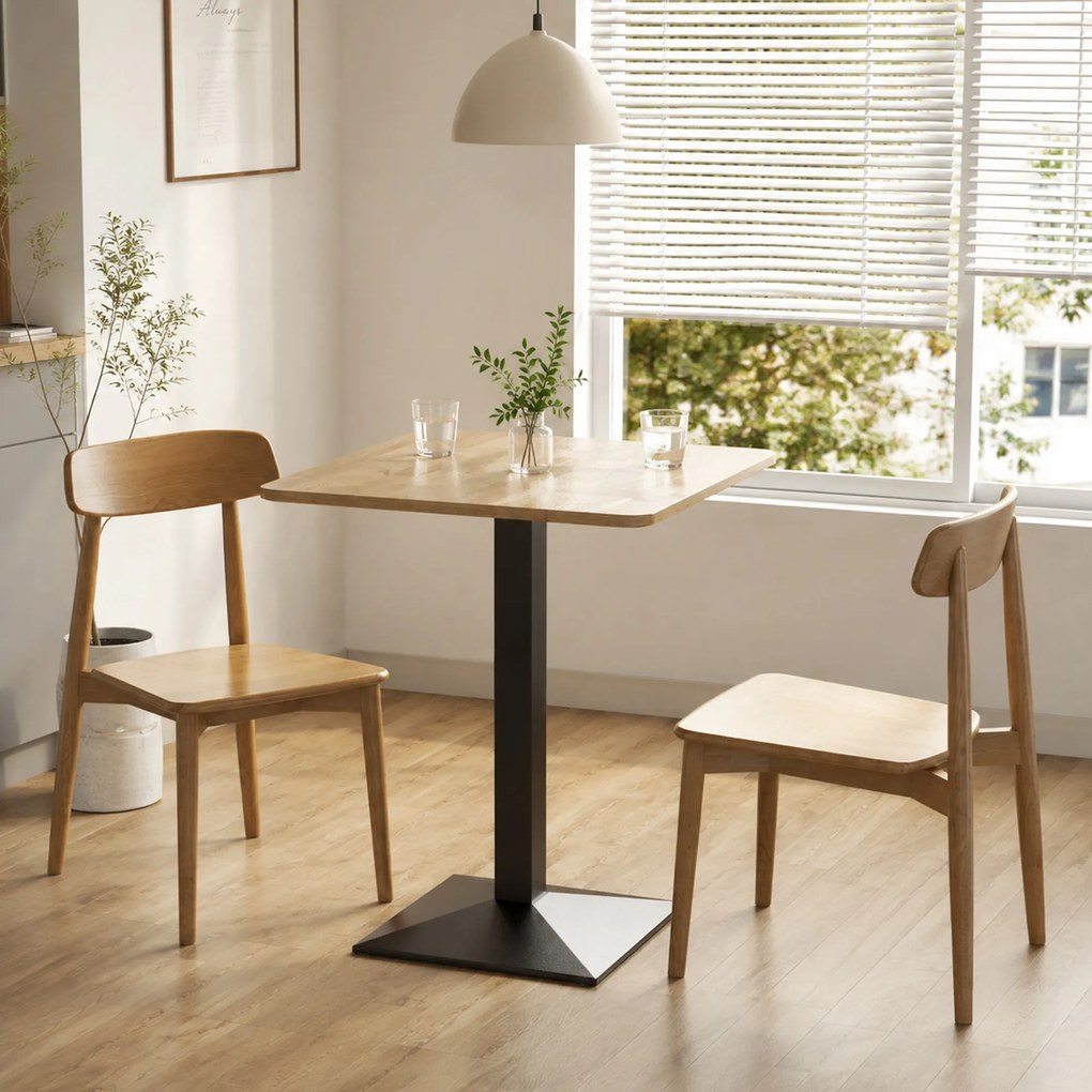 HOMCOM jídelní stůl 70 × 70 cm pro 2 osoby — deska s dekorem dřeva, černý ocelový podstavec, tmavě hnědý