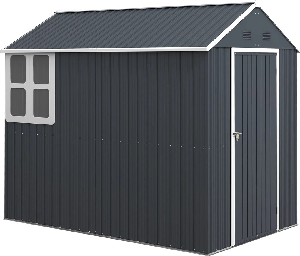 Outsunny Ocelový Kůlna na Nářadí, 4㎡ Zahradní Dům s Oknem a Zámkem, 259 x 172 x 222 cm Kůlna pro Balkon a Terasu, Tmavě šedá | Aosom