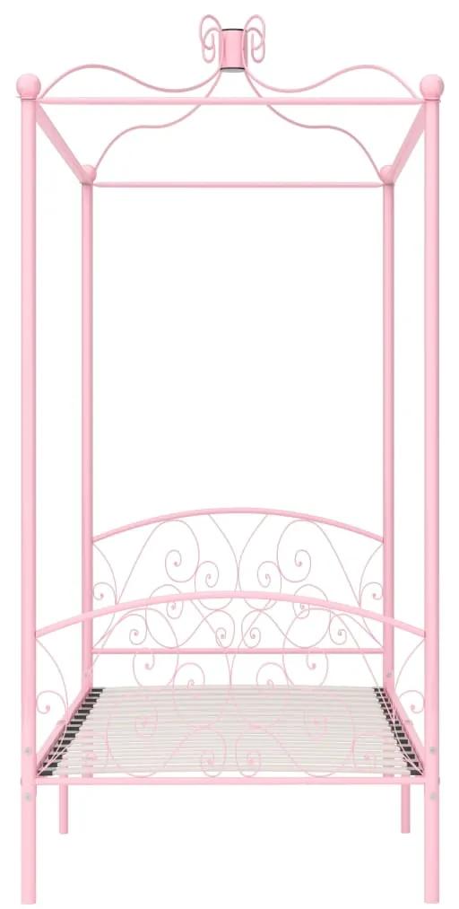 vidaXL Rám postele s nebesy růžový kovový 90 x 200 cm