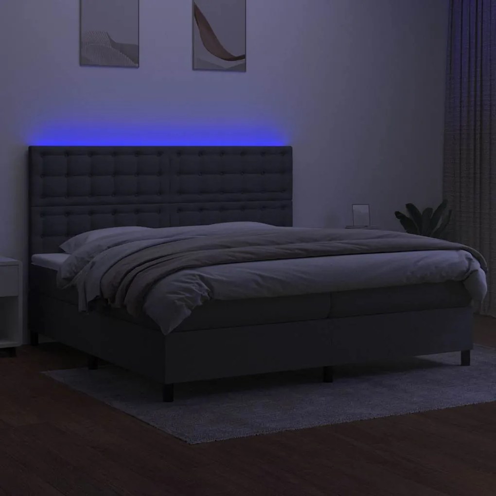 Box spring postel s matrací a LED tmavě šedá 200x200 cm textil 3135222