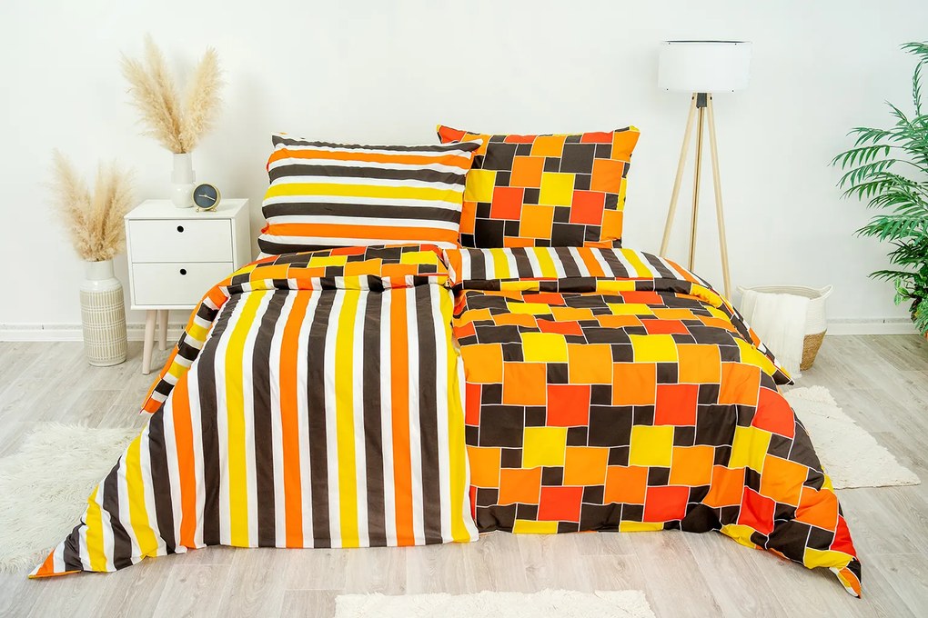 Stanex Ložní povlečení bavlněné orange (LS219) rozměr: 140 x 200 + 90 x 70, Zapínání: Knoflíkové