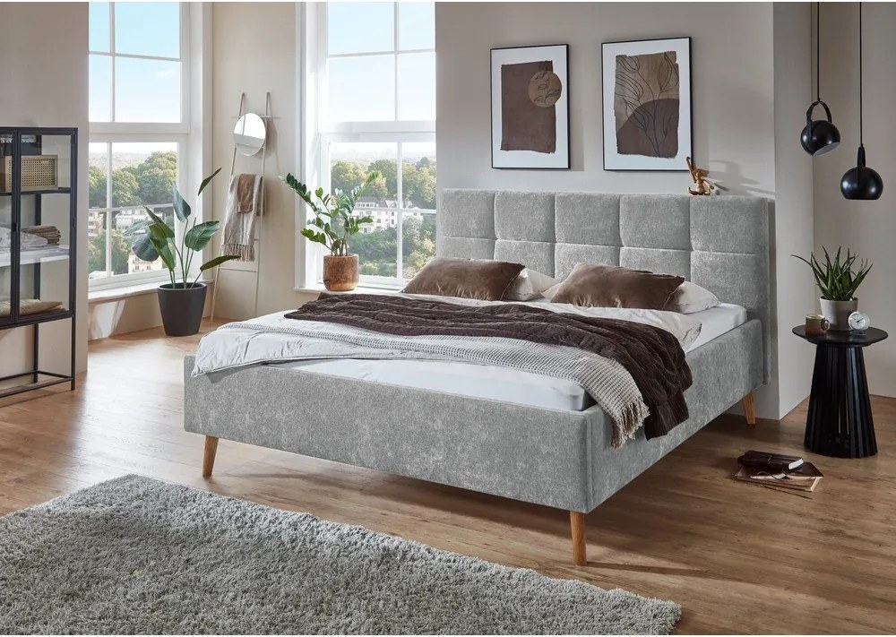 Šedá čalouněná dvoulůžková postel s úložným prostorem s roštem 180x200 cm Nova – Meise Möbel