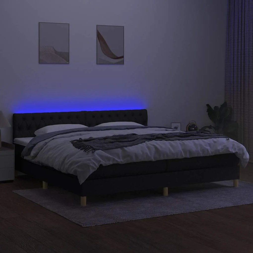 Box spring postel s matrací a LED černá 200x200 cm textil 3133983