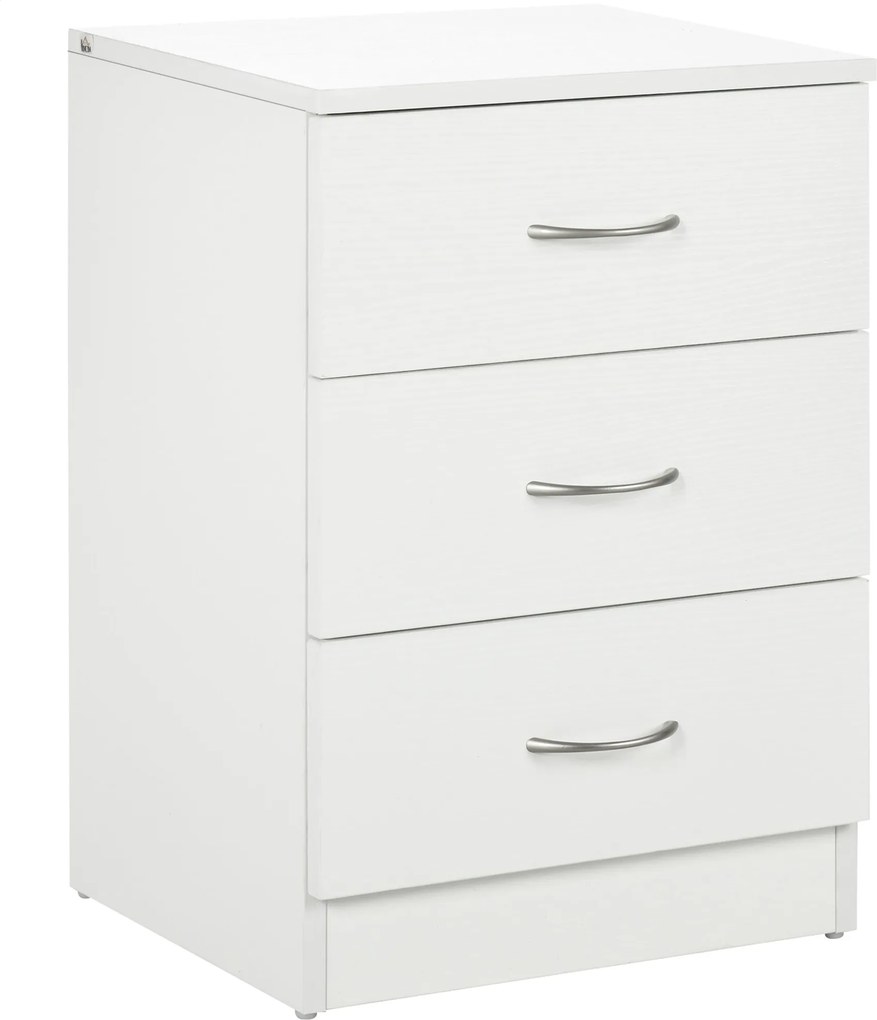 HOMCOM Moderní noční stolek se 3 zásuvkami pro obývací pokoj a ložnici, nosnost 50 kg, 40x35x58 cm, bílý | Aosom