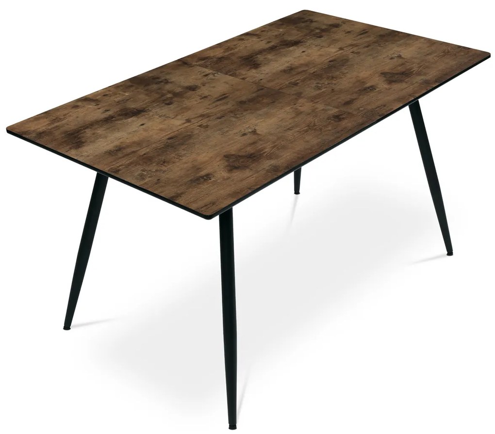 Jídelní stůl, 140+40x80x76 cm, MDF deska, 3D dekor v imitaci staré dřevo, kov, černý lak
