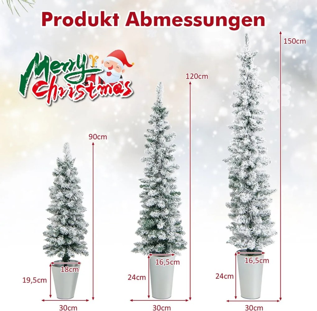 Costway 3 Umělý vánoční stromek se sněhem a kovovou základnou 90 + 120 + 150 cm