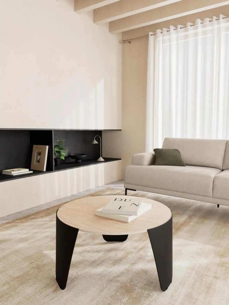 Kulatý designový konferenční stolek Altea travertin/černý