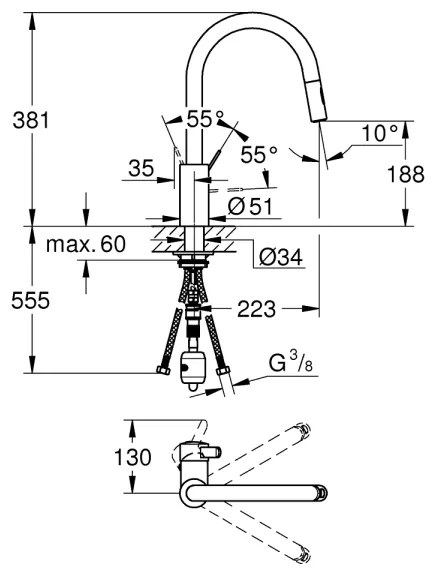 GROHE 31481001 - Dřezová baterie EUROSMART COSMOPOLITAN lesklý chrom
