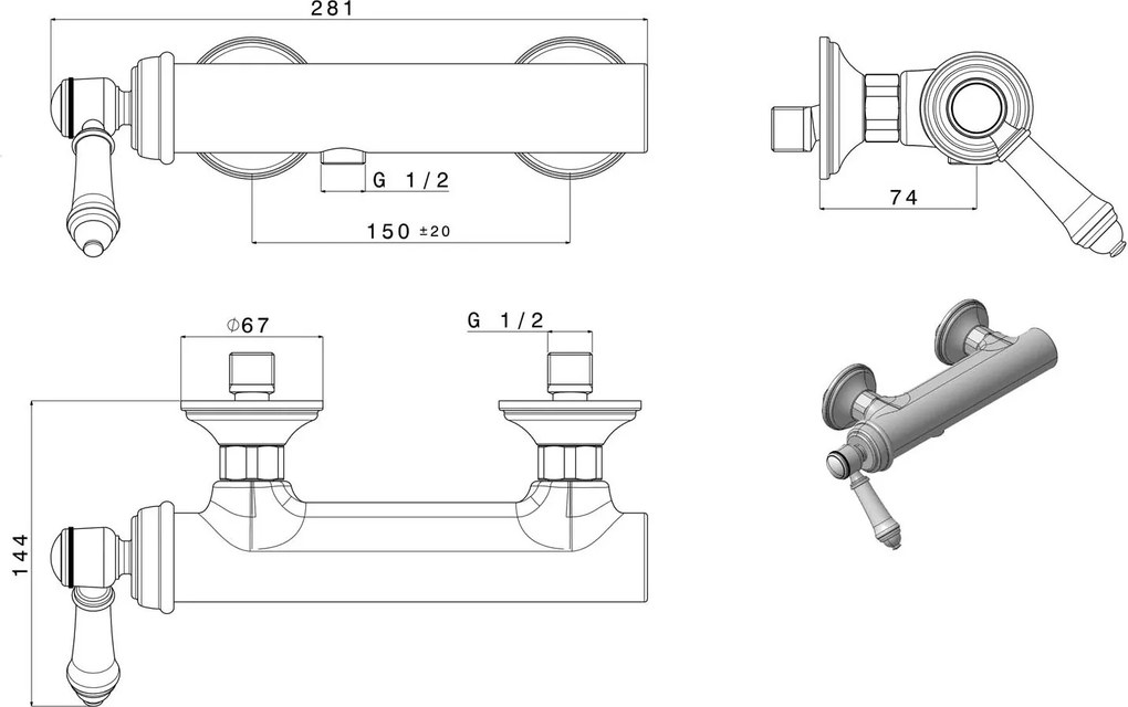 SAPHO VIENNA nástěnná sprchová retro baterie, bronz VO011BR