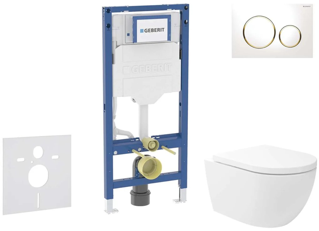 Geberit Duofix - Set předstěnové instalace, klozetu Oudee Vortex a sedátka softclose, tlačítko Sigma20, bílá/pozlacená SANI11CA3176B