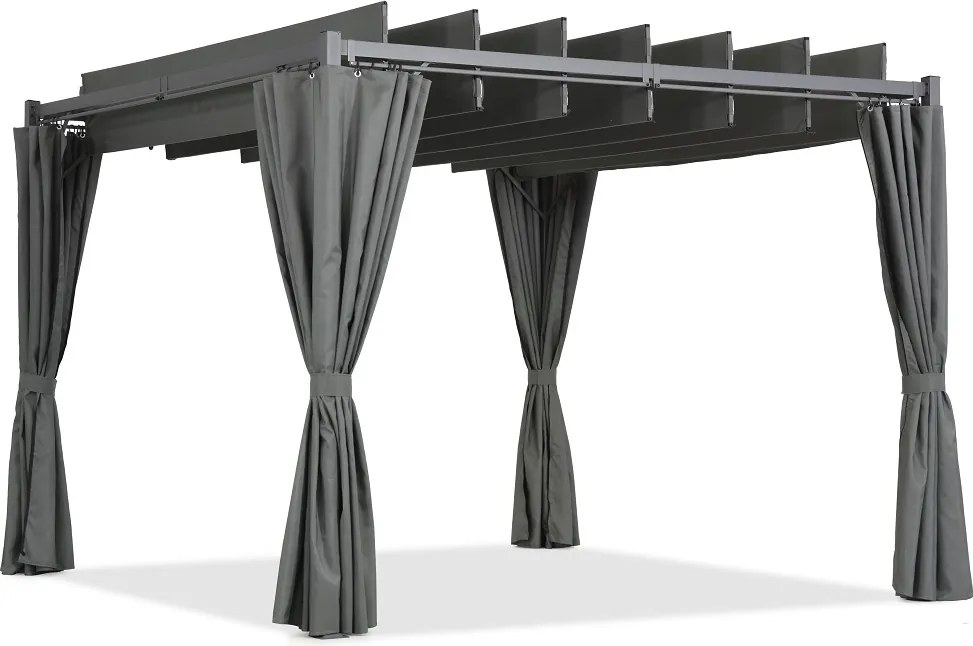 Antracitová pergola Malaga 3x3 m se závěsy Garden Point