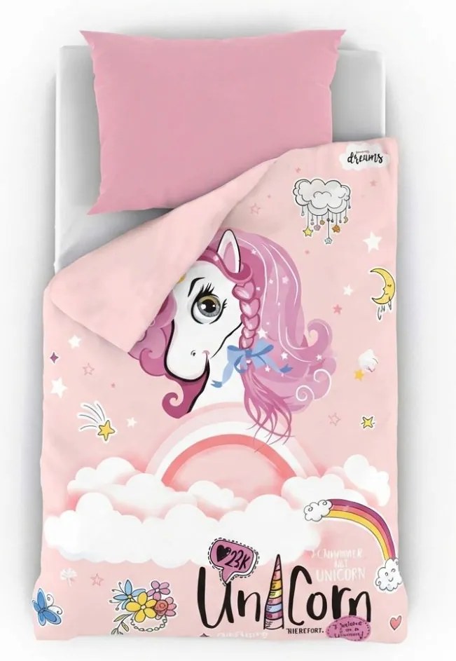 Kvalitex Ložní povlečení pro mladé 140x200, 70x90cm Unicorn růžové 1x 140/200, 1x 70/90cm Biano.cz