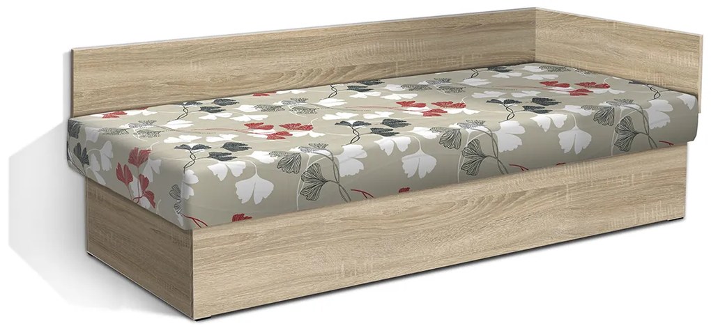 Nabytekmorava Levná válenda Junior 200x80 cm, matrace boxspring barva lamina: dub sonoma, Barva potahu: 53874-1257 krémová, čela k válendám: ano