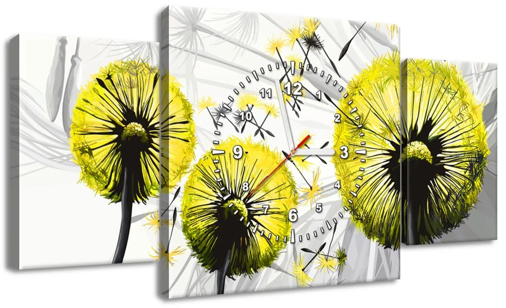 Gario Obraz s hodinami Krásné žluté pampelišky - 3 dílný Rozměry: 100 x 70 cm