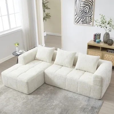 Aosom Moderní L-tvarová koženka pohovka, 3 polštáře, dálkově ovládané boční kapsy, 250D x 158Š x 60V, béžová