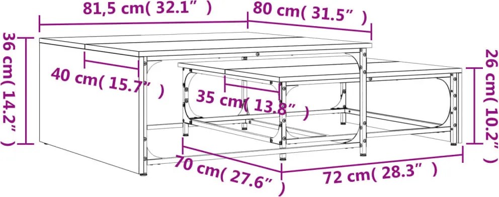 vidaXL Hnízdové konferenční stolky 2 ks kompozit a kov [845332] Barva: Černá