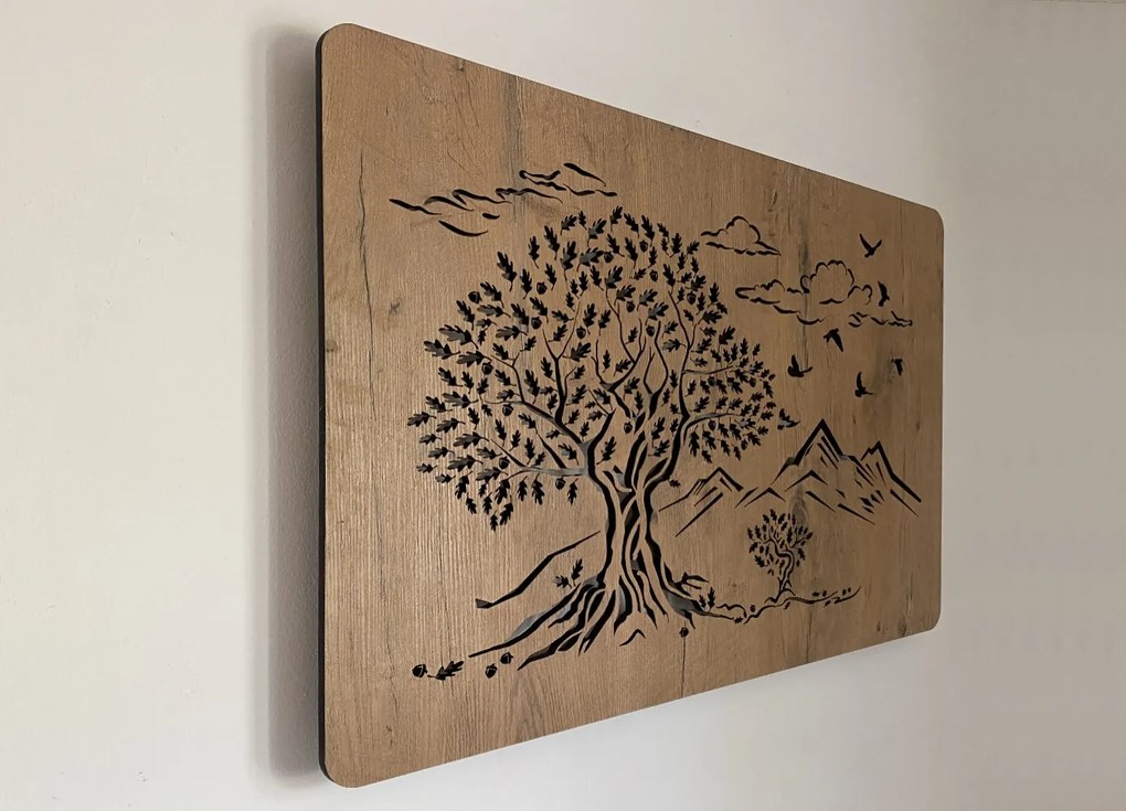 Li-Go "Dva duby" světelný obraz s baterií 90x62cm varianta ovládání: ovládání na obraze včetně dálkového ovladače, provedení povrchu: dub