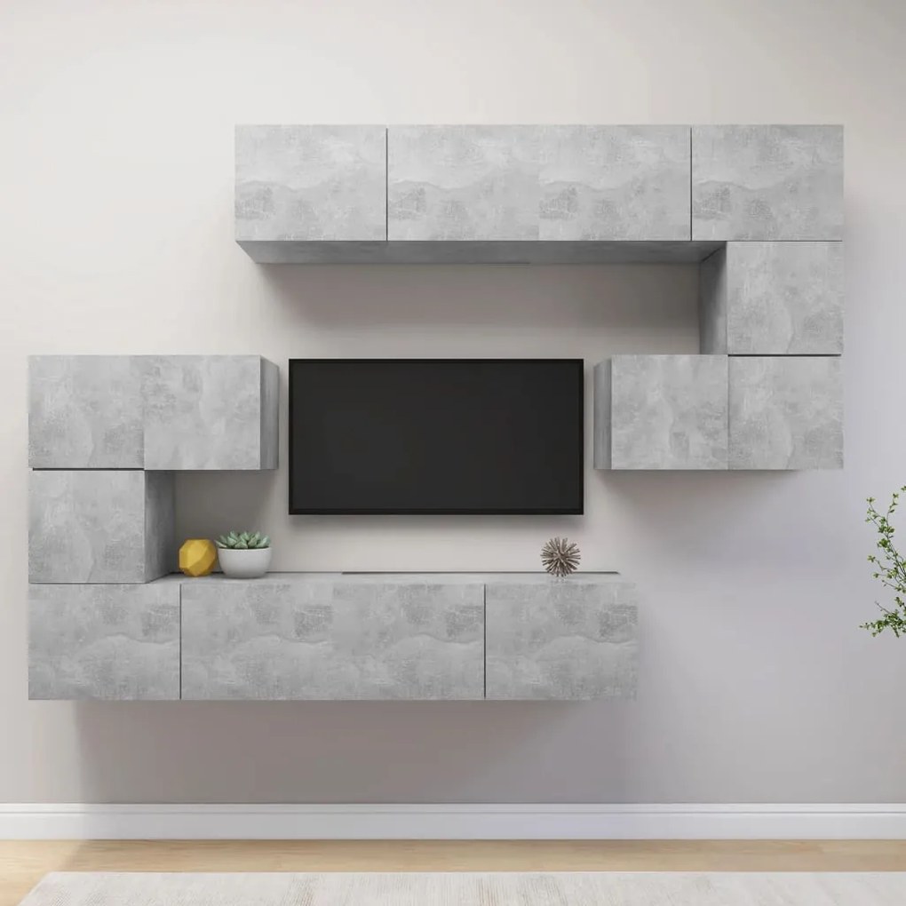 8dílný set TV skříněk betonově šedý kompozitní dřevo 3079143